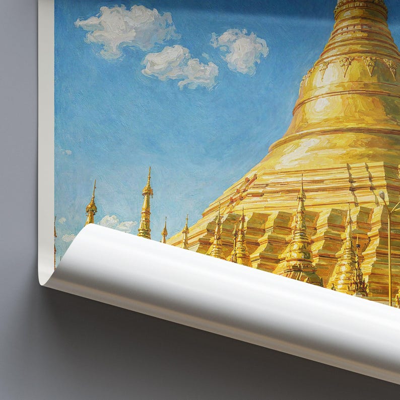 Yangon Myanmar Travel Poster: Shwedagon Pagoda Painted Art Print - Etsy UK