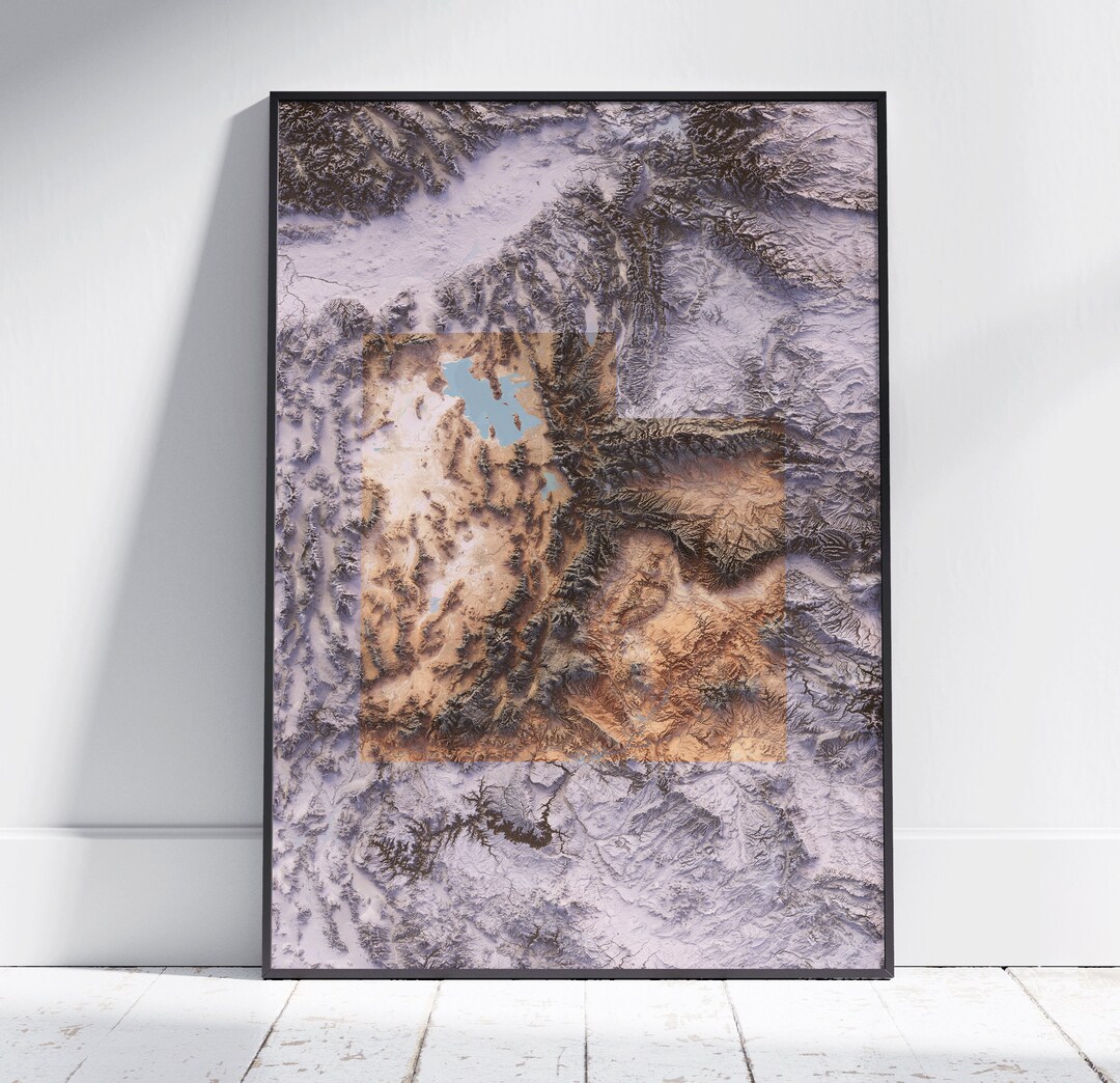 Utah 2D Topographic Map Print Shaded Relief US State Poster Wall Art ...