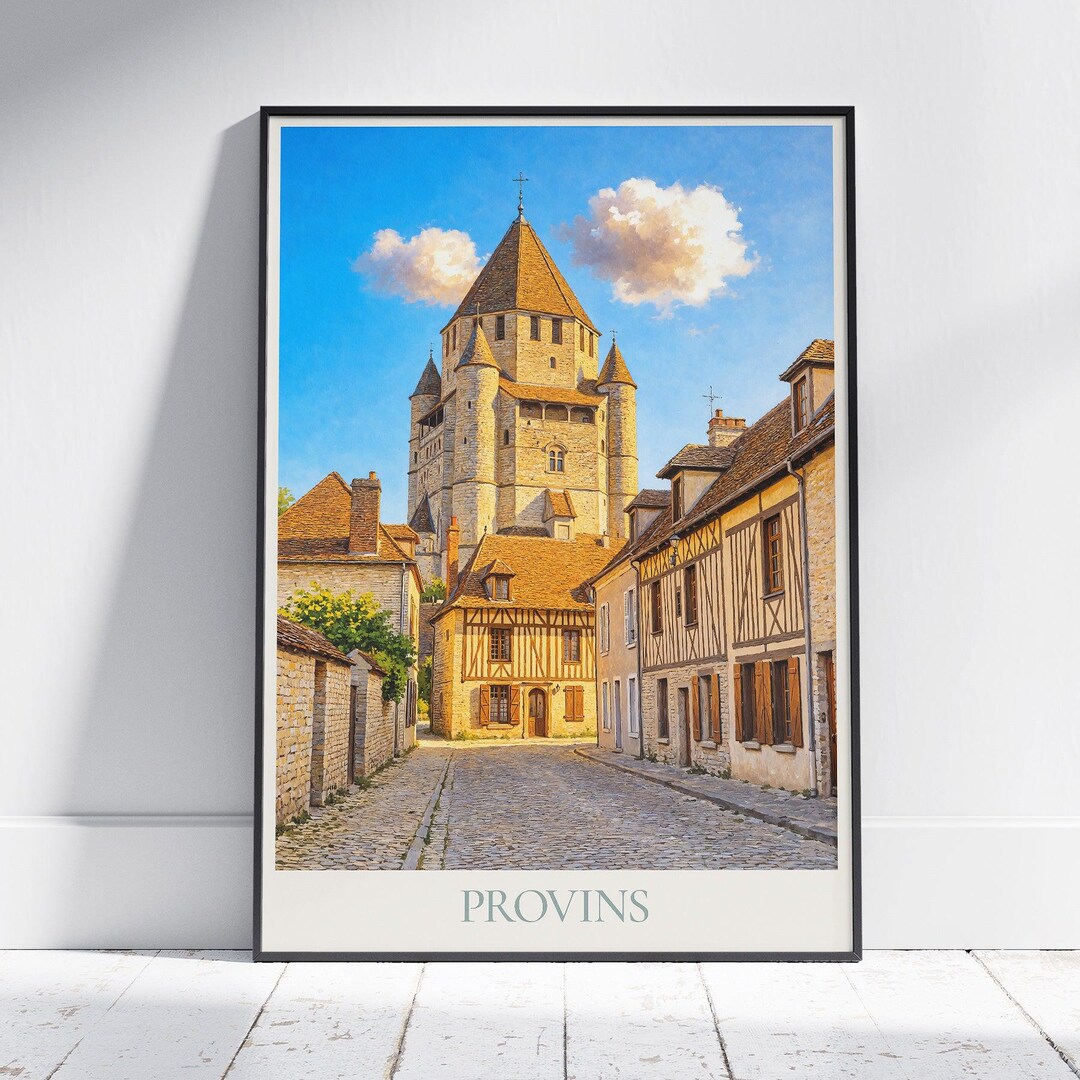Provins France Travel Poster: Caesar's Tower, Medieval Town Painted Art ...