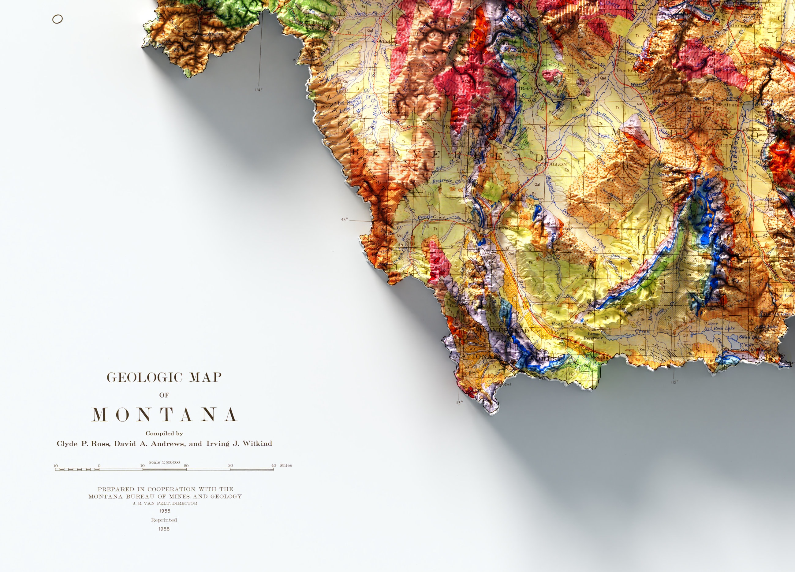 Montana Flat 2D Geological Shaded Relief Map Print Poster Wall Art ...