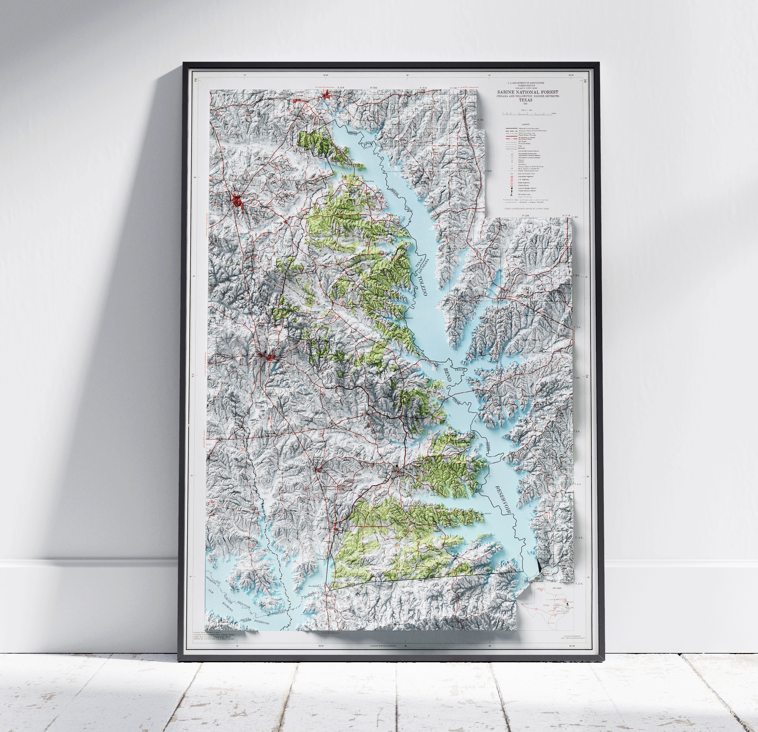 Sabine National Forest Texas Shaded Relief 2D Map Print - Etsy