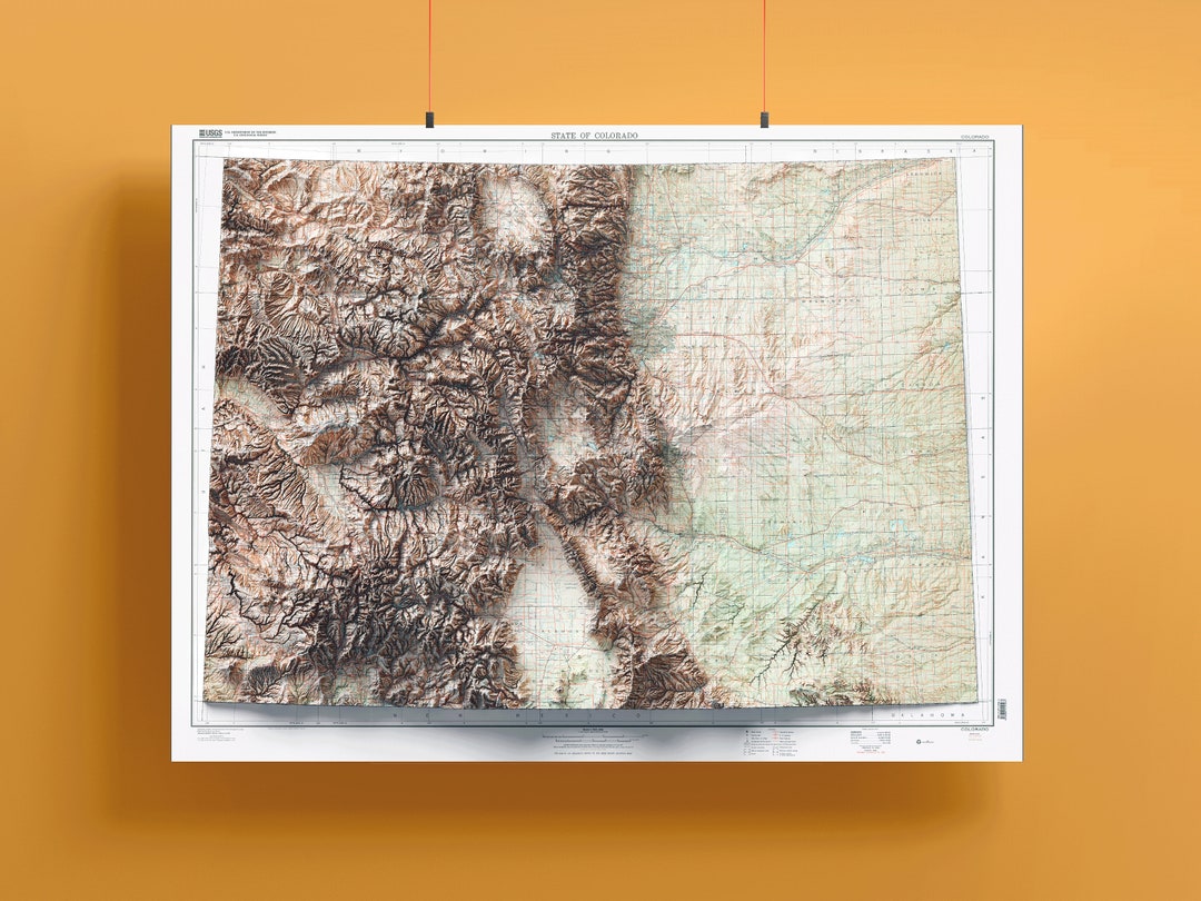 Colorado Retro Map Shaded Relief Flat 2D Print ~ US State Fine Art ...