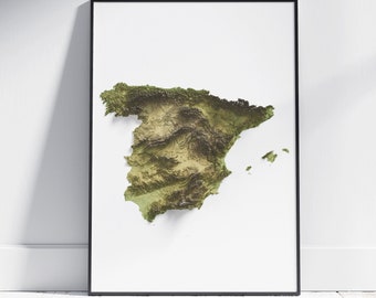Iberian Peninsula Topographic Map of 1956 2D Poster Shaded Relief Map ...