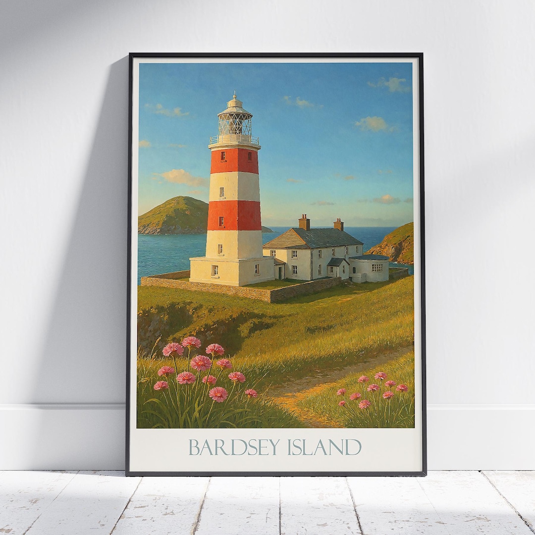 Bardsey Island Lighthouse Art Print: Welsh Coastal Travel Poster - Etsy