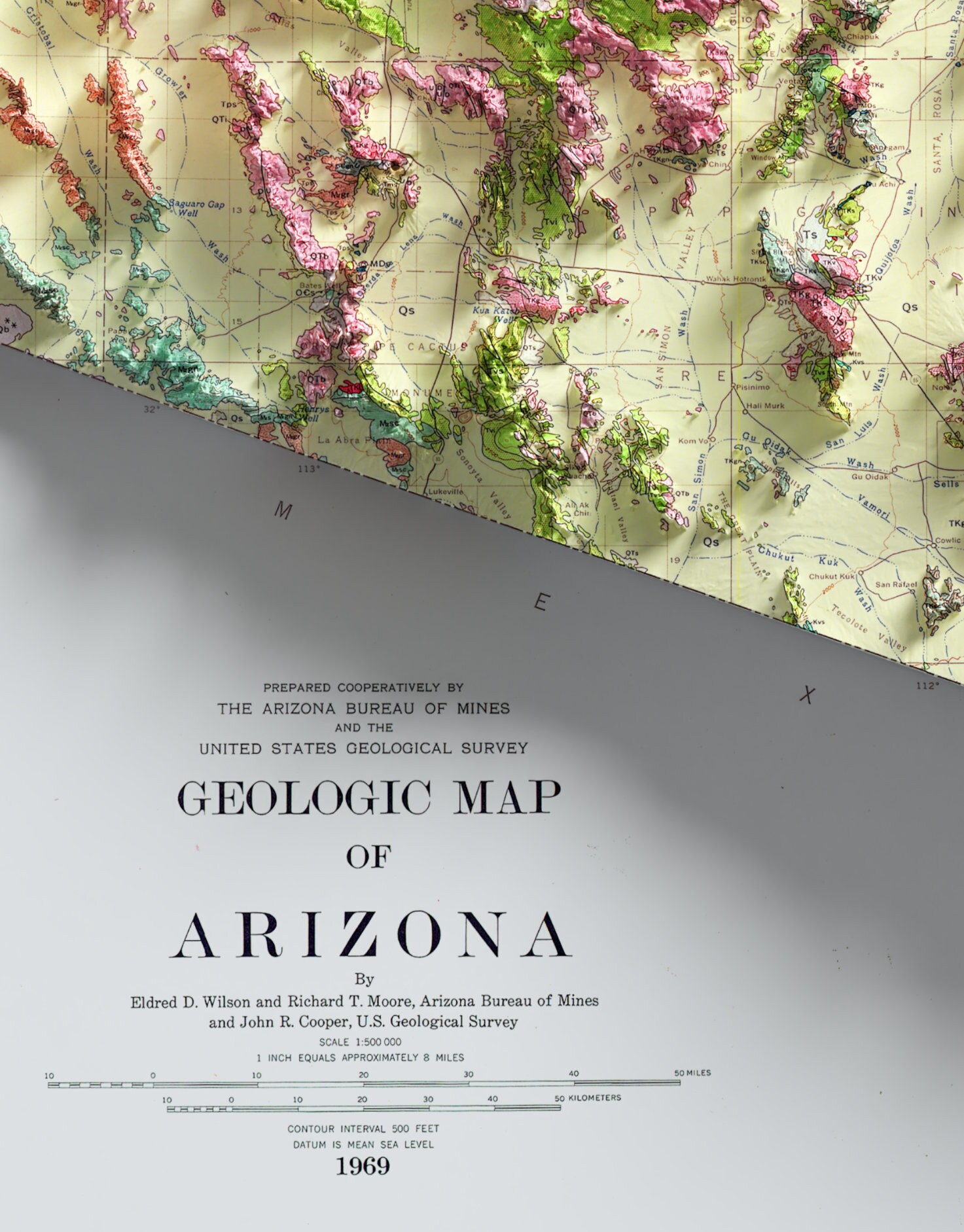 Mapa de relieve sombreado geológico 2D de Arizona Imprimir - Etsy España