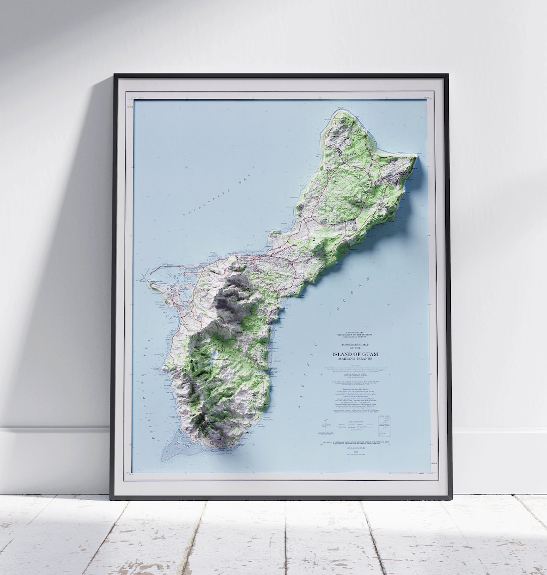 Guam Vintage Shaded Relief Map Flat 2D Print ~ Poster Wall Art Decor ...