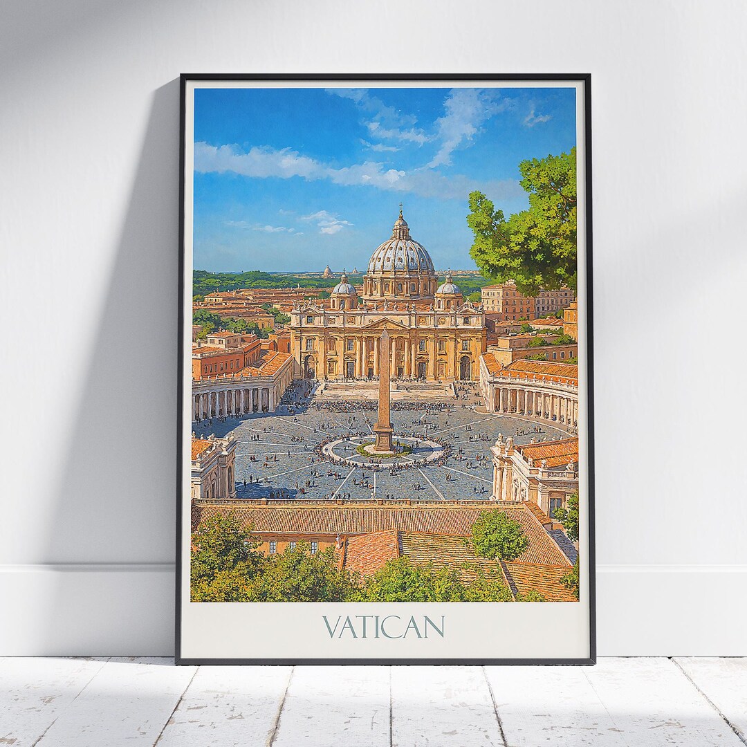 Vatican City Travel Poster: St. Peter's Basilica Print, Rome Wall Art ...