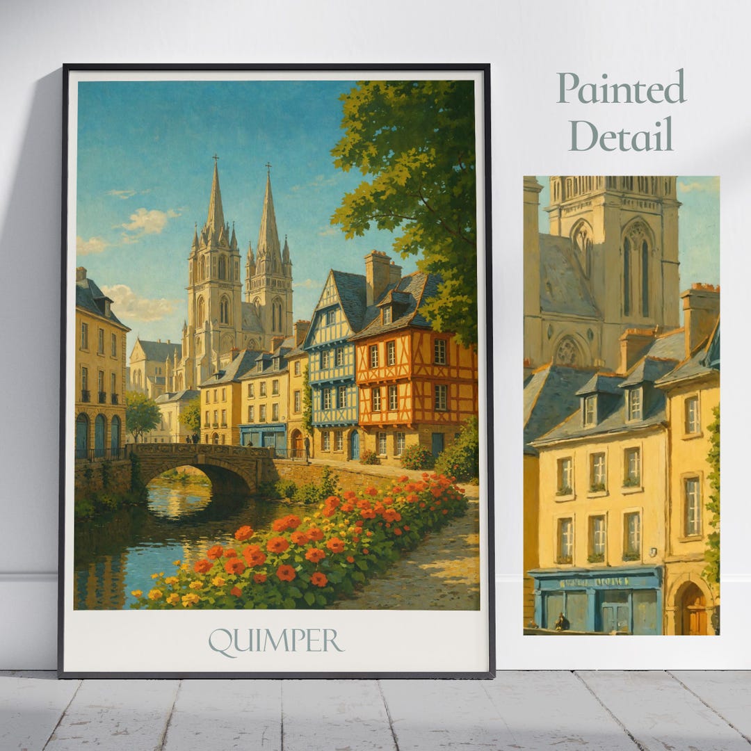 Quimper France Travel Poster: Brittany Cathedral Art Print - Etsy