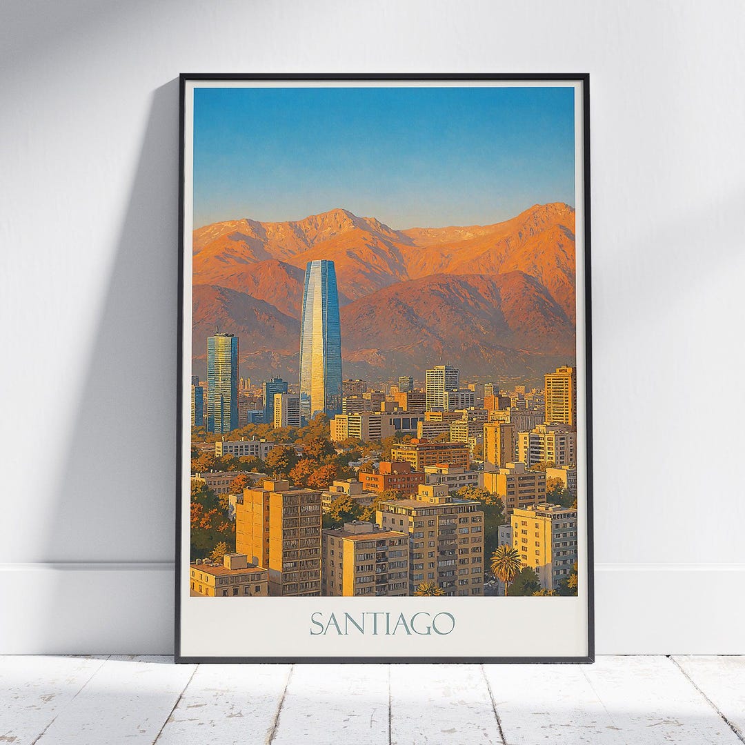 Santiago Chile Travel Poster: Andes Mountains Cityscape Art Print - Etsy