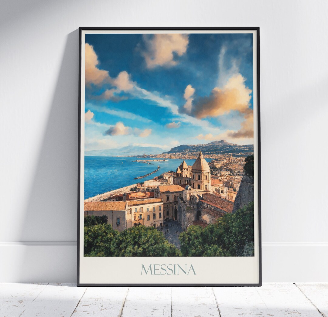 Messina Reise-Print Italien Reise Poster Gemalte Wandkunst & Wohnkultur ...