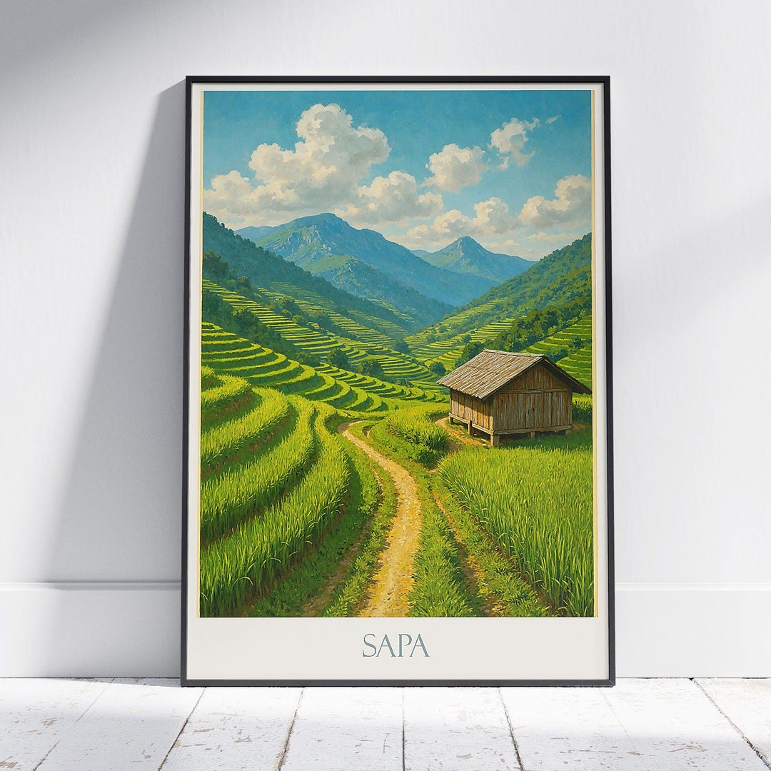 Sapa Travel Poster, Vietnam Rice Terraces | Lush Green Mountain Wall ...