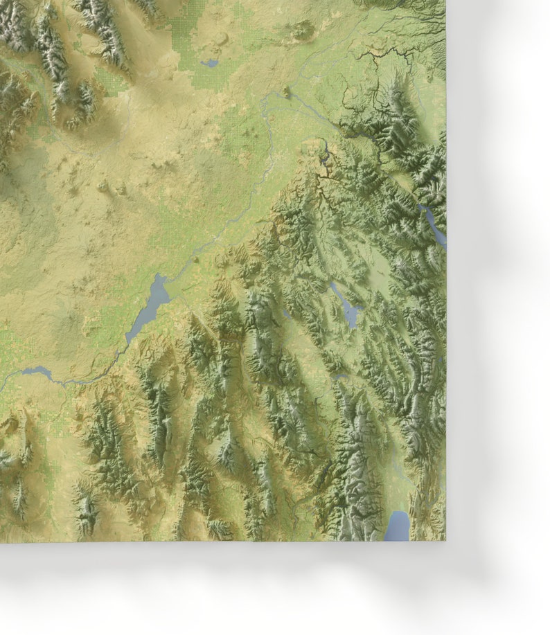 Idaho Map 2D Aerial Topographic Relief Print Shaded Relief US State ...