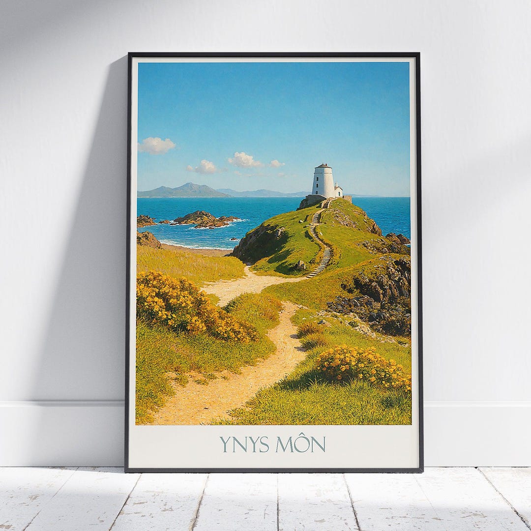 Anglesey Island Travel Poster, Llanddwyn Lighthouse Art ~ Wales Painted ...