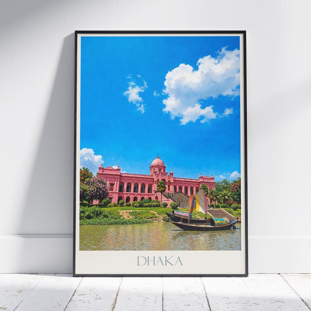 Dhaka Bangladesh Travel Poster: Ahsan Manzil Pink Palace Painted Art ...