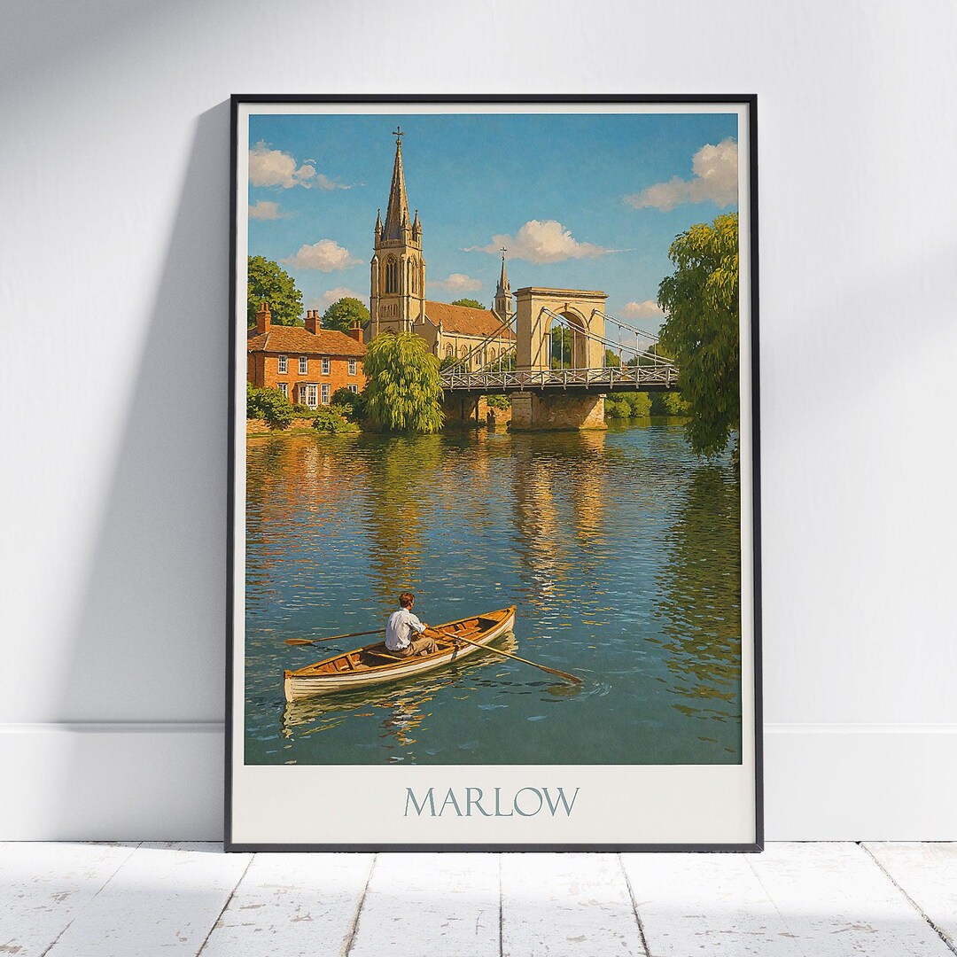 Marlow Travel Poster: Vintage River Thames Rowing Scene ...