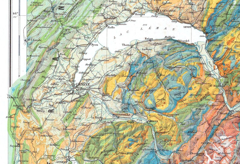 Switzerland Vintage Style Geological Map Print ~ Poster Wall Art Decor ...