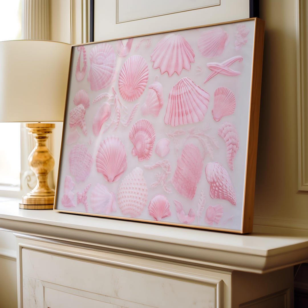 Seashell Print, Pink Seashells Pastel Print Vintage Art, Coastal ...