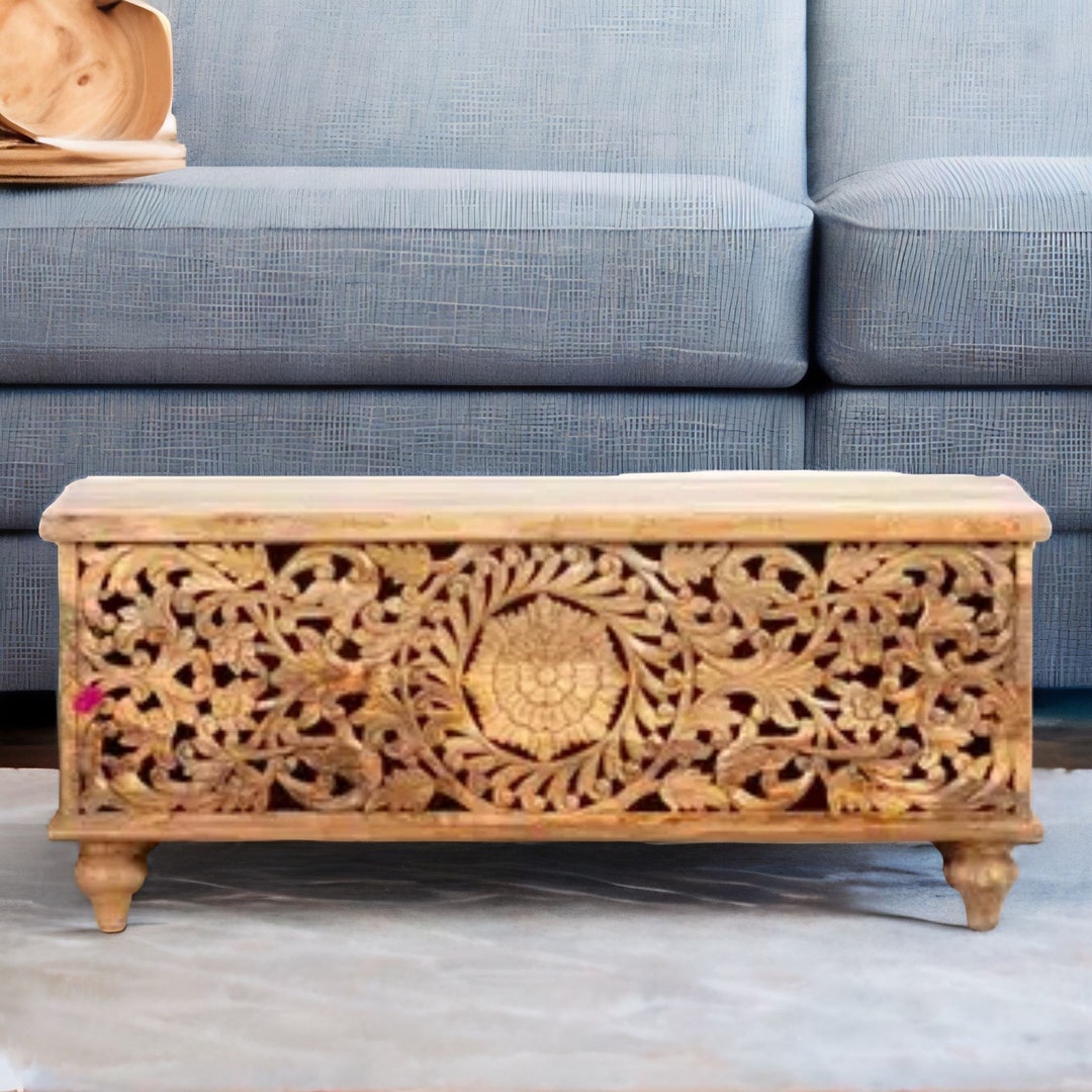 Antique Solid Wood Chest Box | Hand Carved Furniture | Room Decor ...