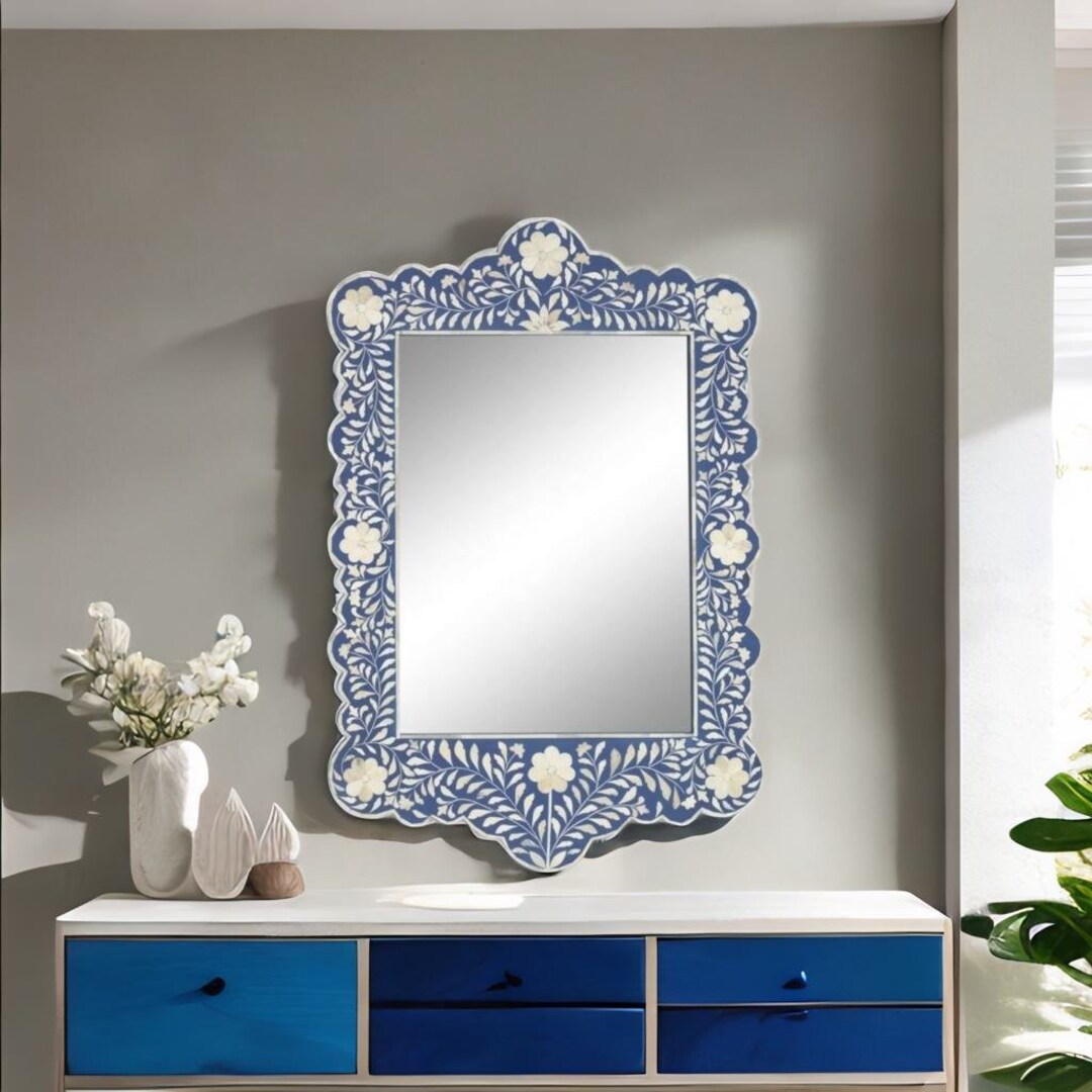 Bone Inlay Wall Mirror | Bone Inlay Furniture | White Wall Mirror ...