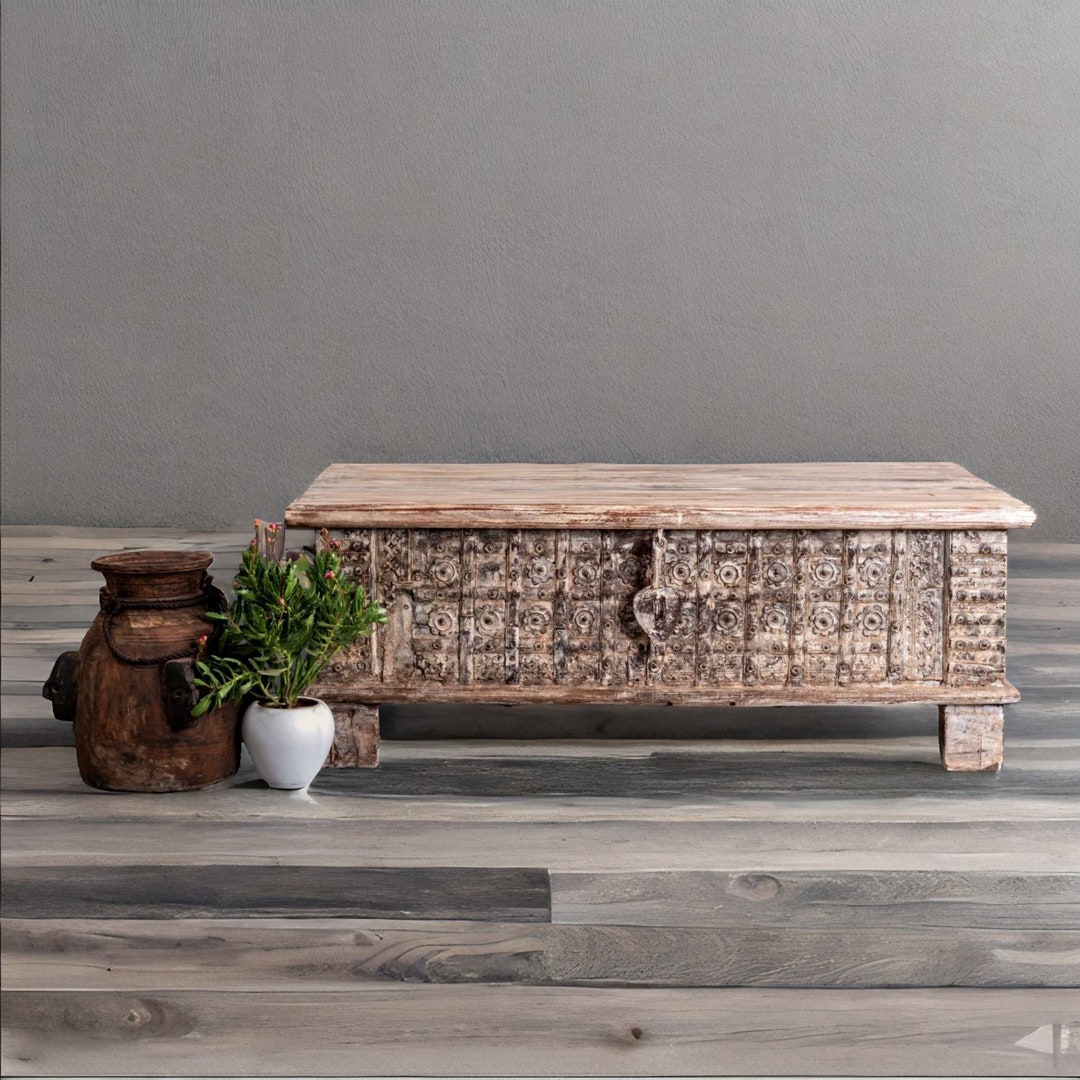 Vintage Solid Wood Chest Box | Hand Carved Furniture | Room Decor ...