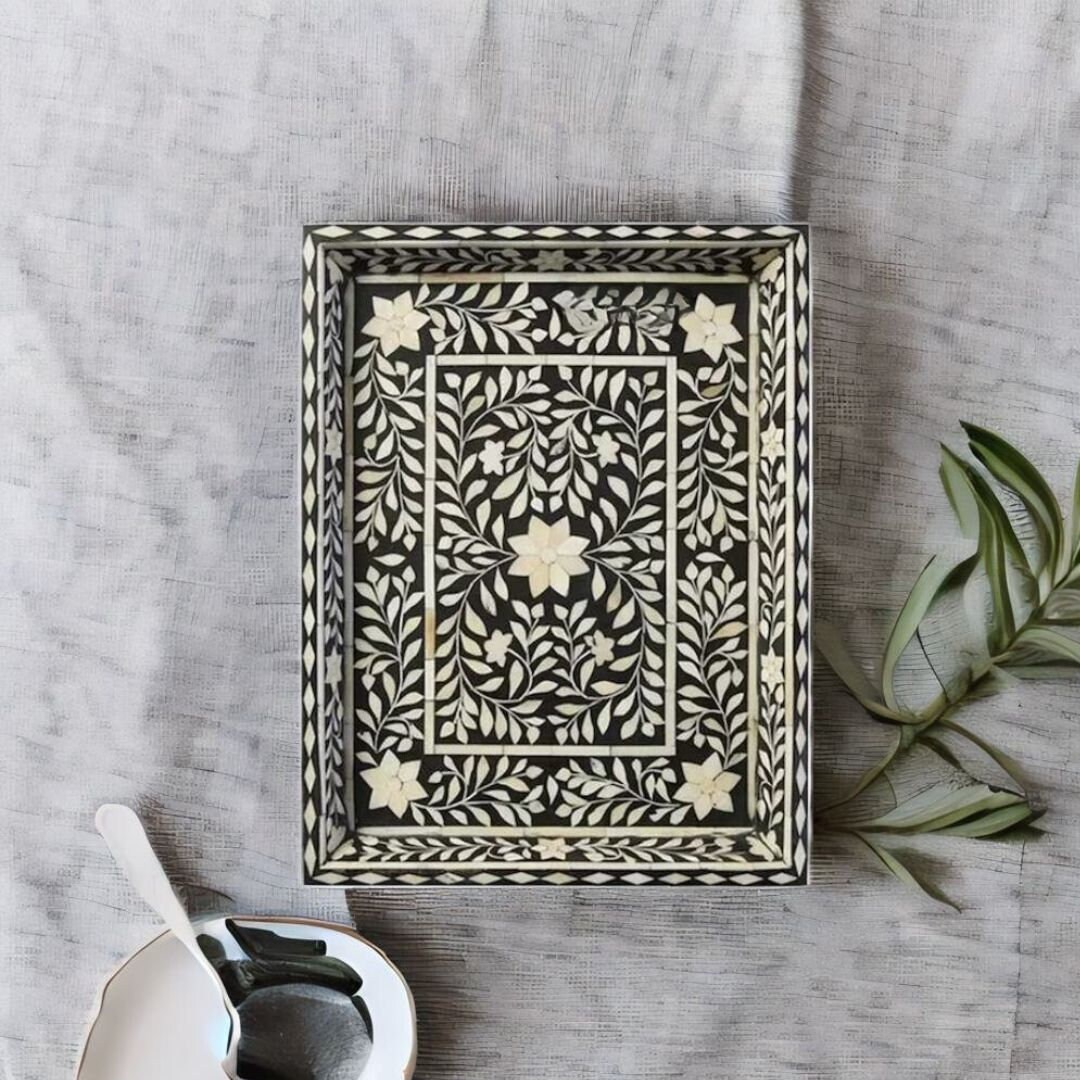 Bone Inlay Rectangle Serving Tray | Bone Inlay Decor | Bone Inlay ...