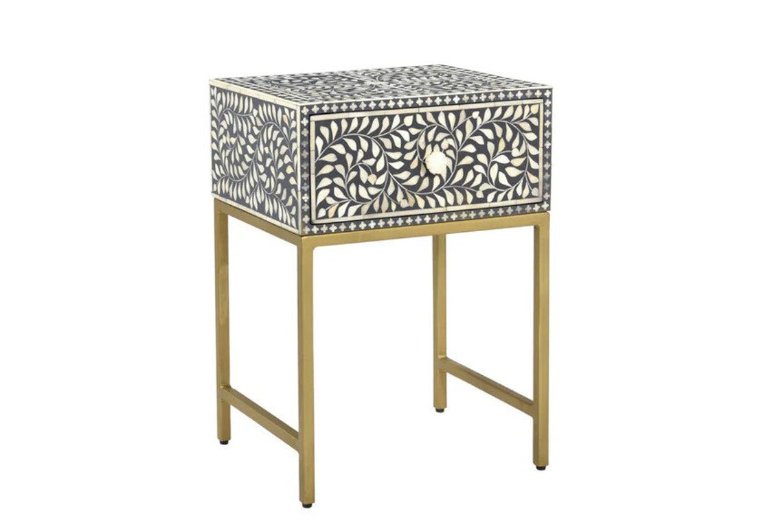 Bone Inlay Nightstand Bone Inlay Bedside Table Bone Inlay Bedside bone ...