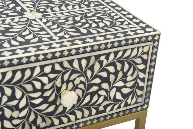 Bone Inlay Nightstand| Bone Inlay Bedside Table | Bone Inlay Bedside ...