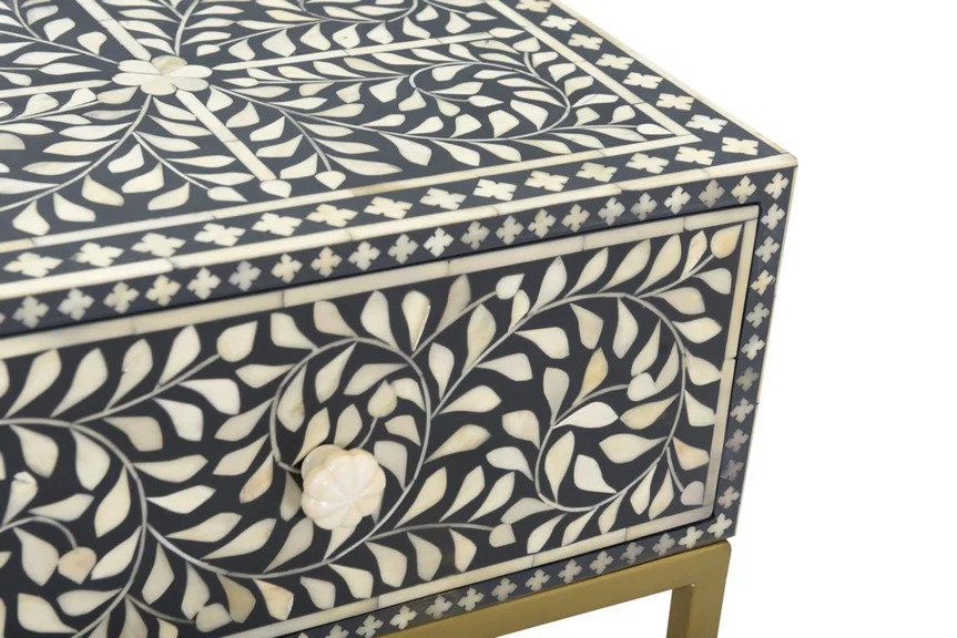 Bone Inlay Nightstand Bone Inlay Bedside Table Bone Inlay Bedside bone ...
