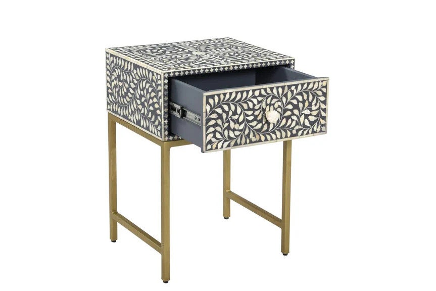 Bone Inlay Nightstand| Bone Inlay Bedside Table | Bone Inlay Bedside ...