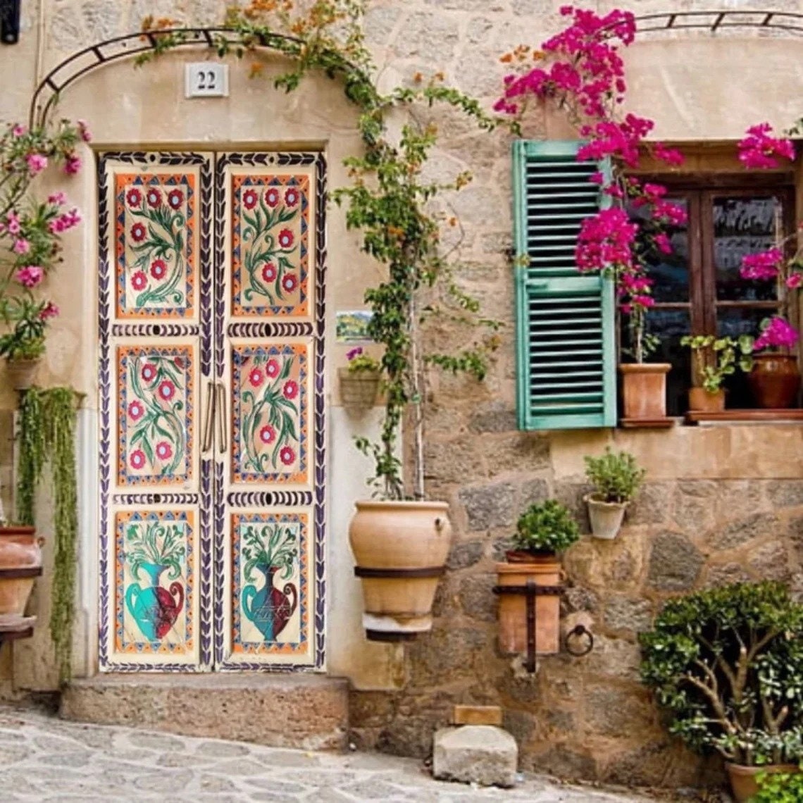 Floral Carved Farmhouse Barn Door Rustic Entrance Front Door Interior ...