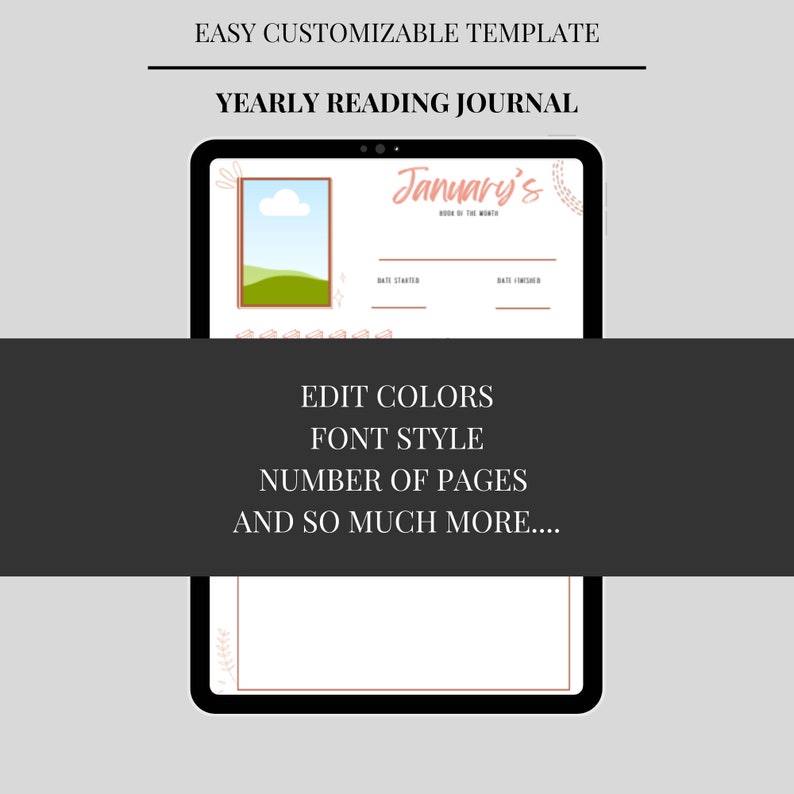 Customizable Yearly Reading Journal - Etsy