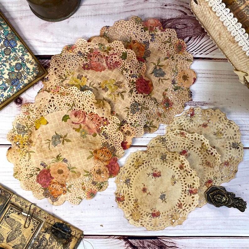 Doilies Floral Printed Doilies Coffee Dyed Doilies Lace Paper | 6 Piece ...