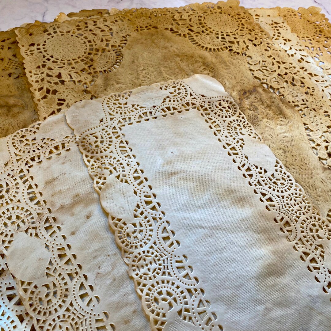 9 Coffee Stained Rectangle Lace Paper Doilies Bundle Variety of Sizes ...