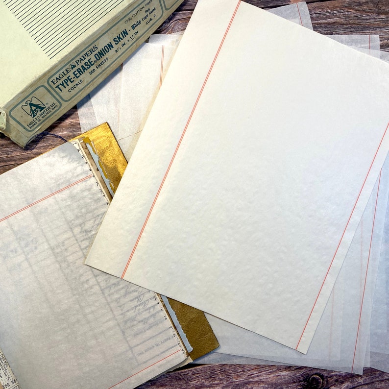 Vintage Onion Skin Paper Cockle Red Ruled Letter Typewriter Paper | 10 ...