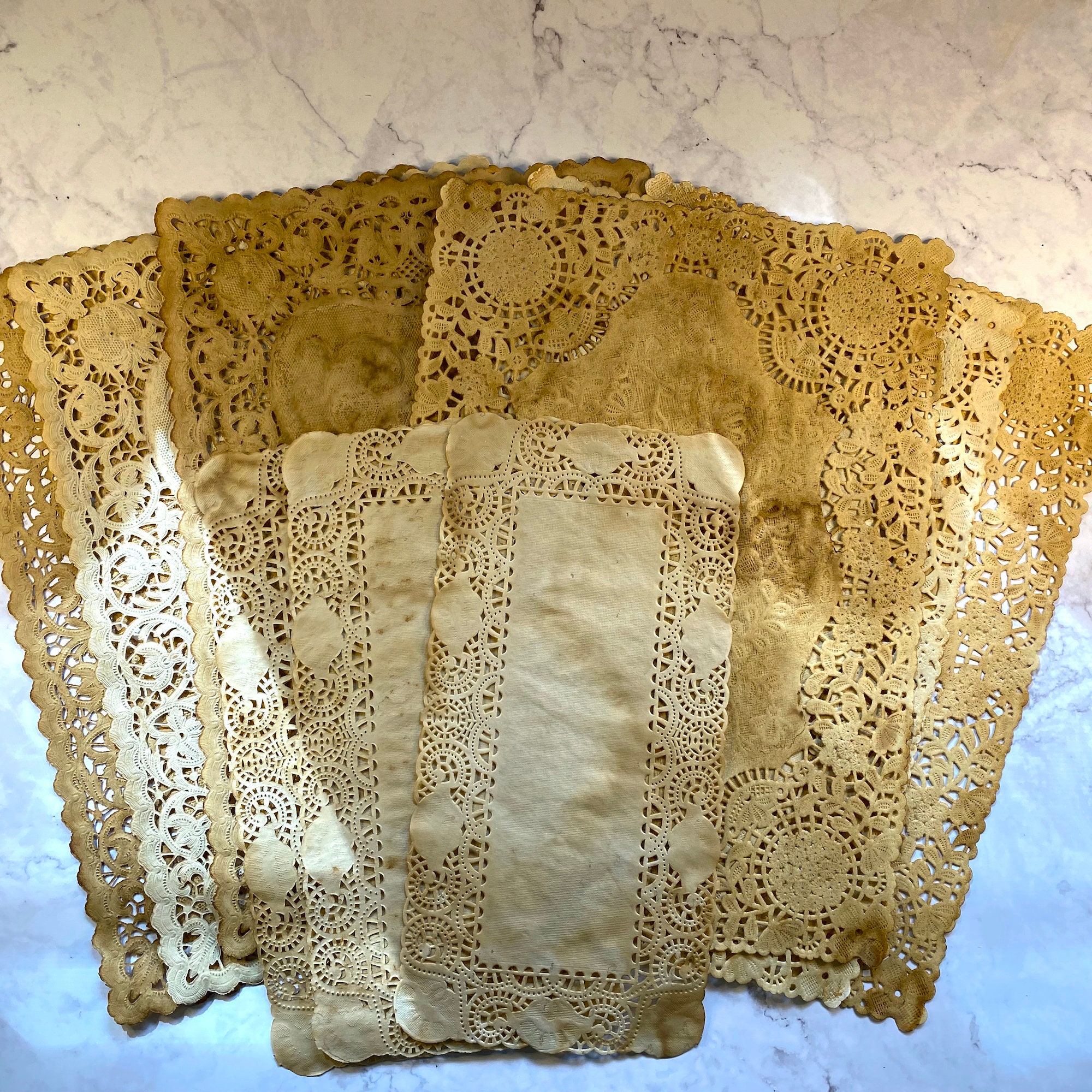 9 Coffee Stained Rectangle Lace Paper Doilies Bundle | Variety of Sizes ...