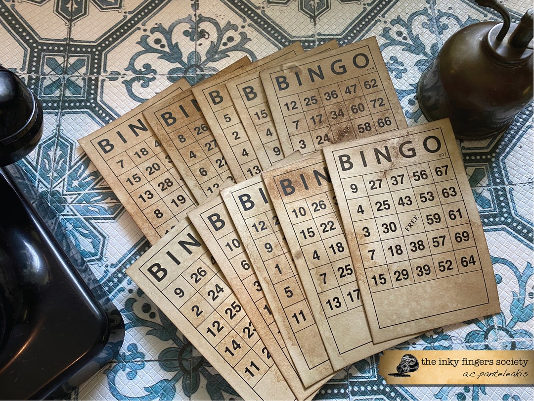 Vintage Style Bingo Cards Coffee Dyed Bingo Cards Made of Chipboard ...