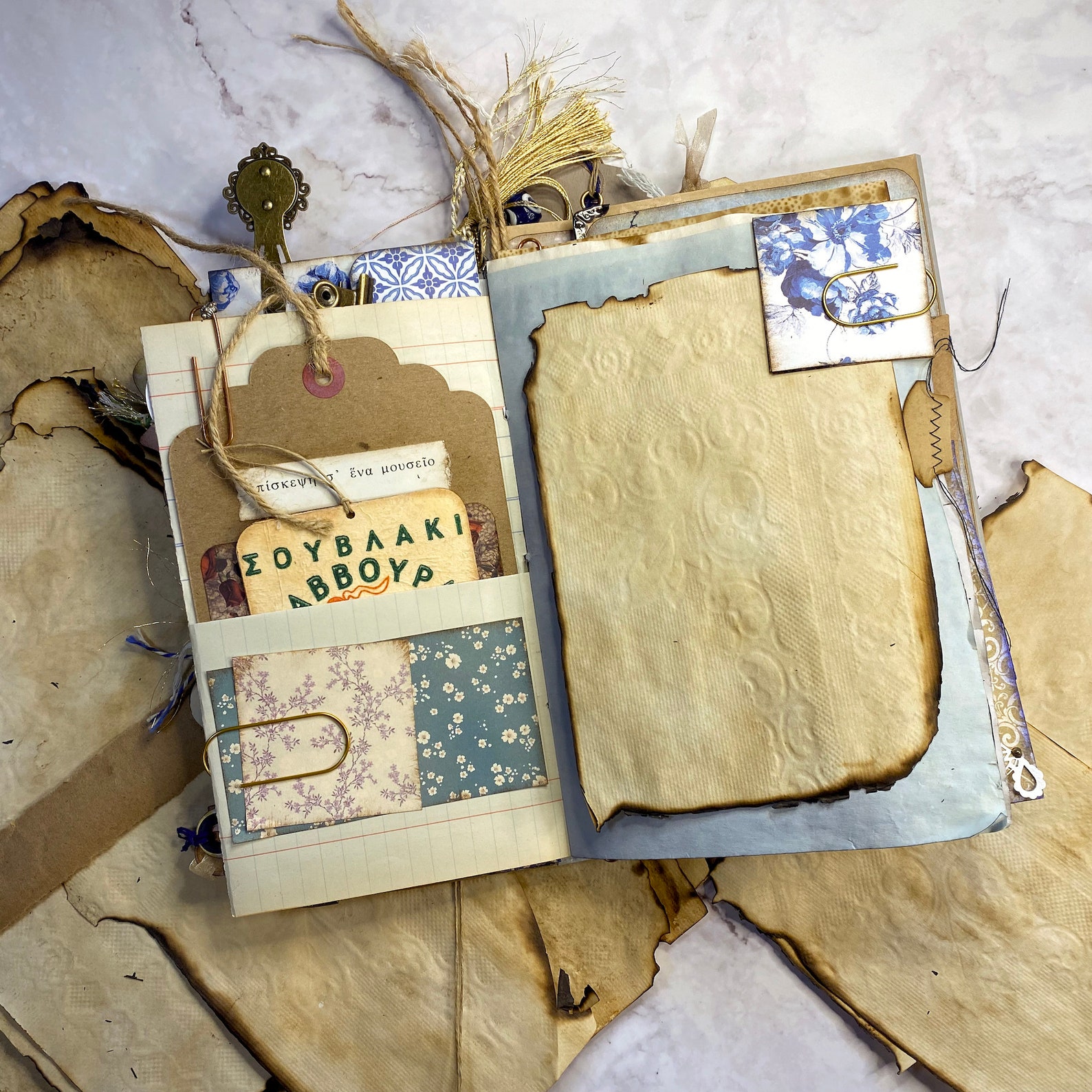 Burnt Paper Junk Journal Paper | Coffee Dyed Paper Embossed Doily Paper ...