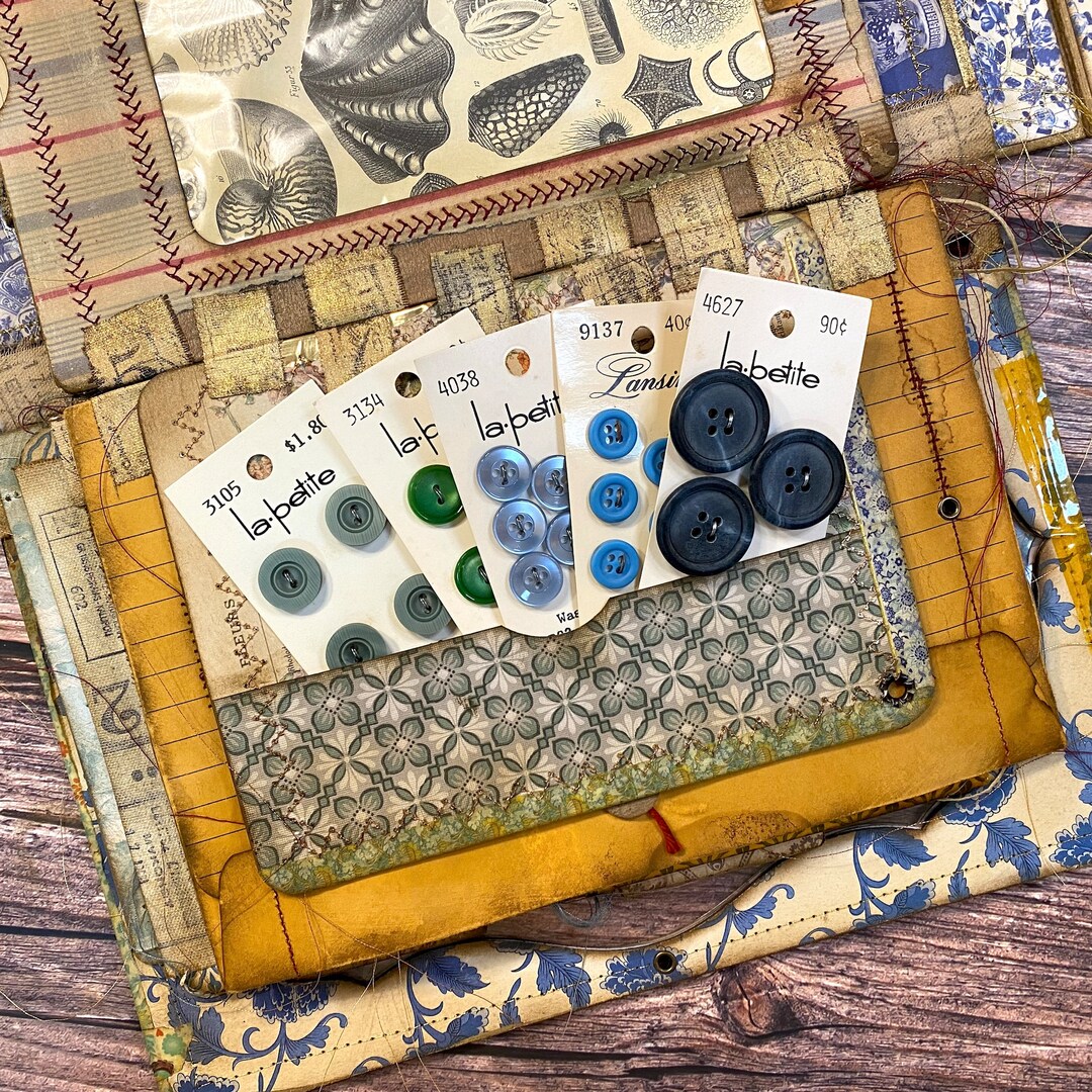 Vintage Button Cards 5 Button Cards Choose Color Family Junk Journal ...