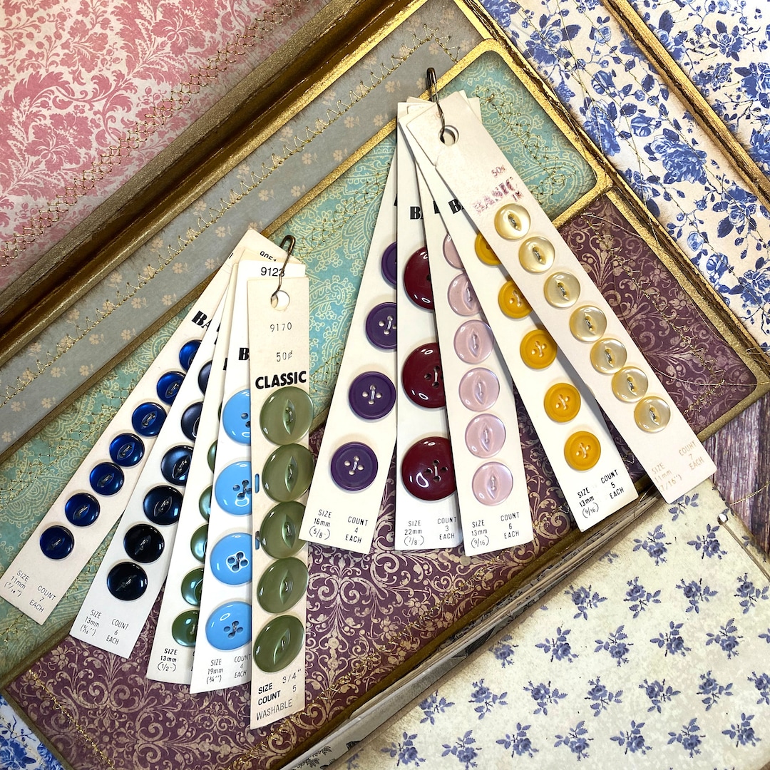 Vintage Button Cards | 5 Button Cards | Choose Color Family | Junk ...