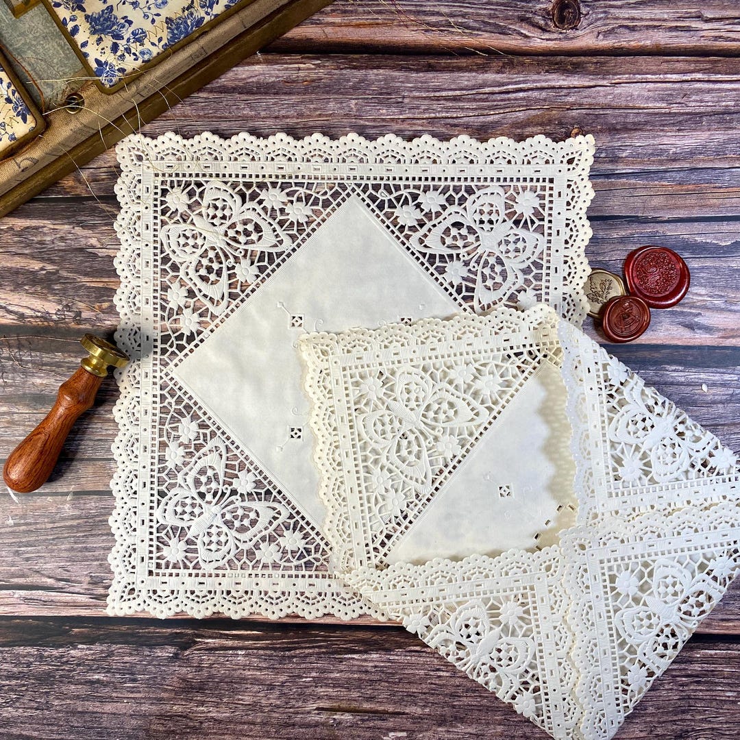 Square Lace Paper Doilies Vintage 1950's Rare Butterfly Pattern Ivory ...