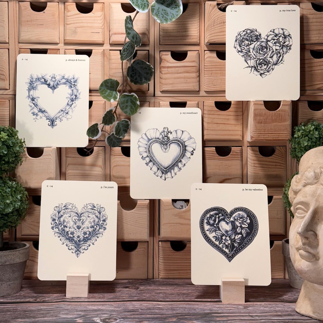 Valentine Heart Cards Vintage Style Flash Cards | Set of 5 | Plain ...