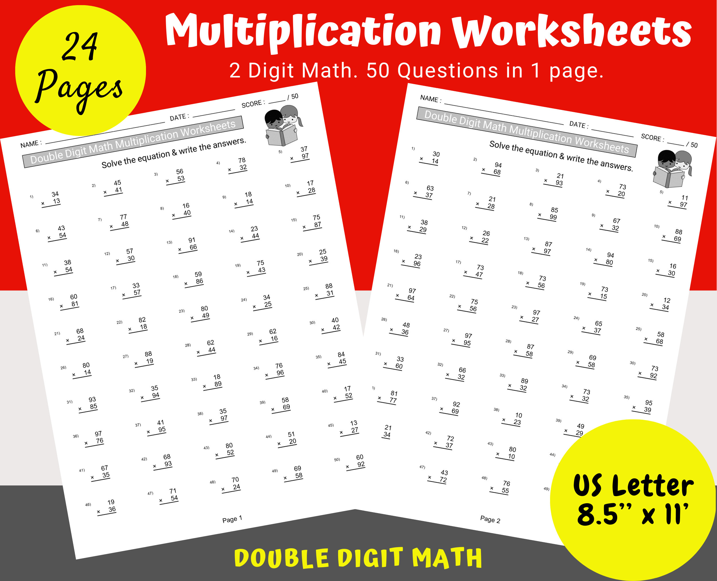 Printable Double Digit Multiplication Worksheets
