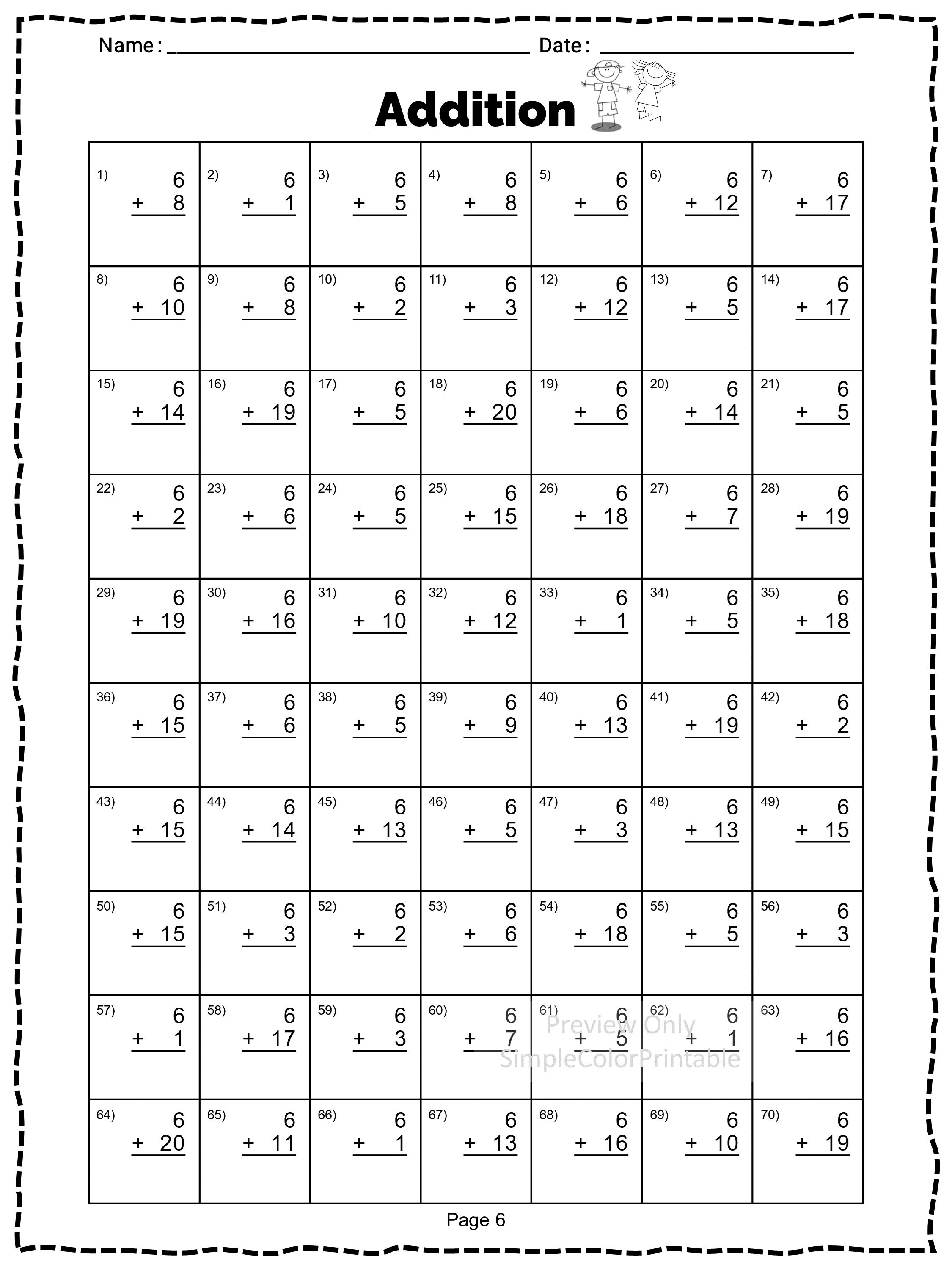 Addition Printable Math Worksheets. 20 Printable Worksheets. Numbers 1 ...