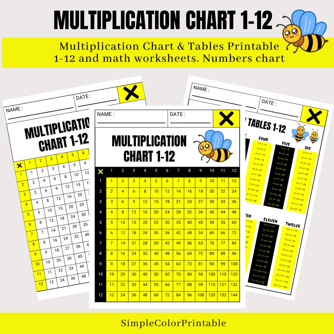 Bee Multiplication Chart & Tables Printable 1-12 and Math - Etsy