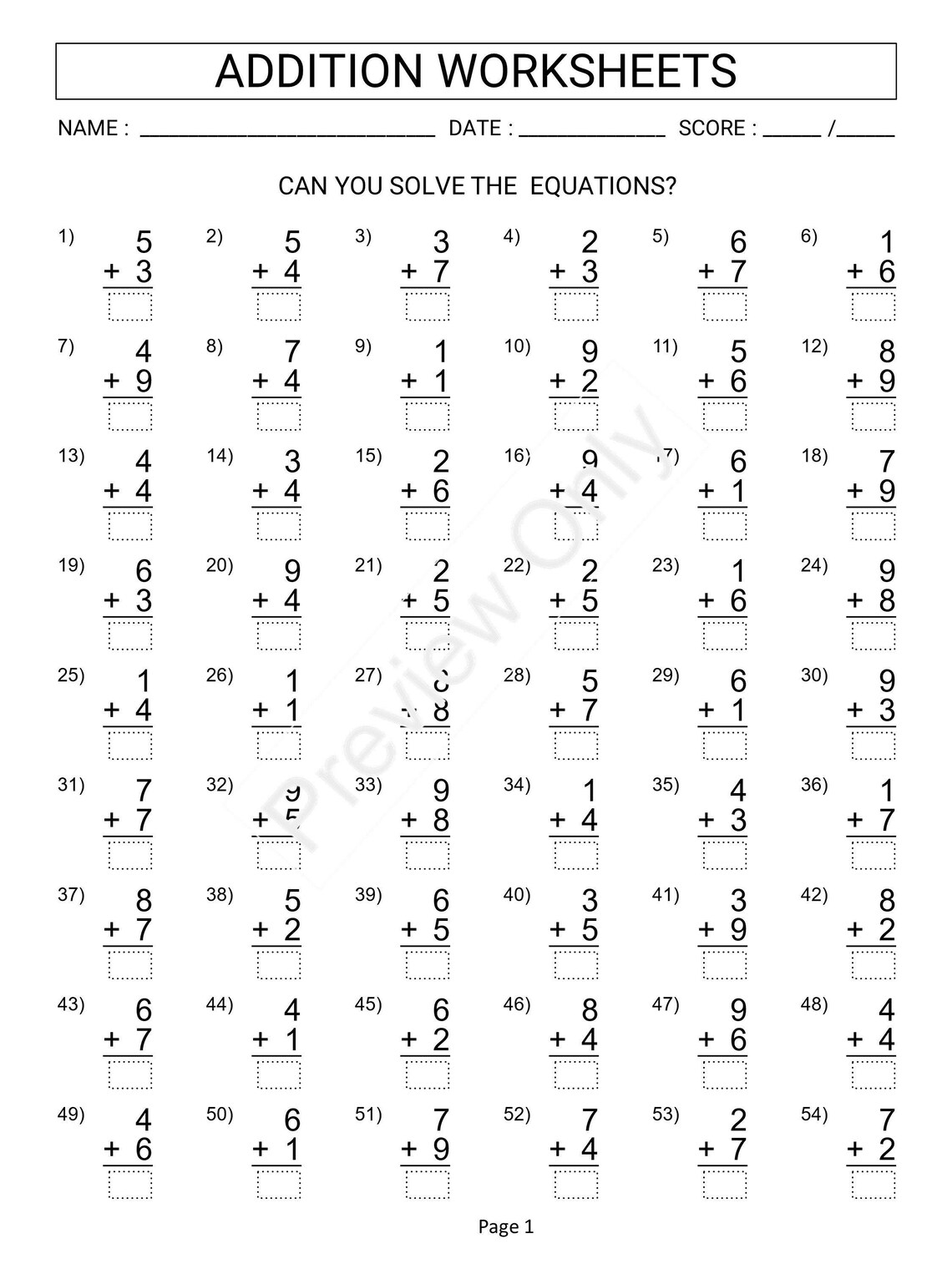 20 Printable First Grade Math Worksheets for Kids Ages 5-8. - Etsy Canada