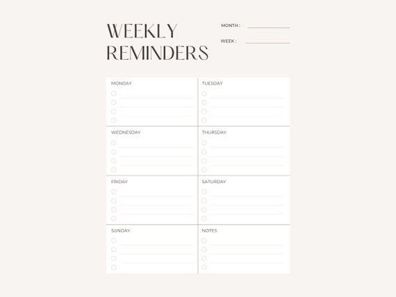 Weekly Reminders Printable Weekly Reminder Weekly Schedule - Etsy