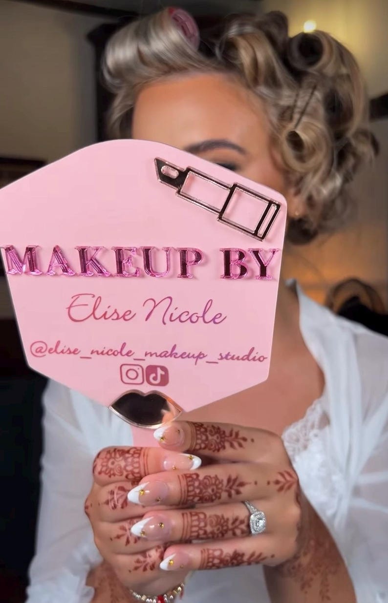Personalised Makeup Handheld Mirror, Makeup Artist Gift, Makeup by Logo ...