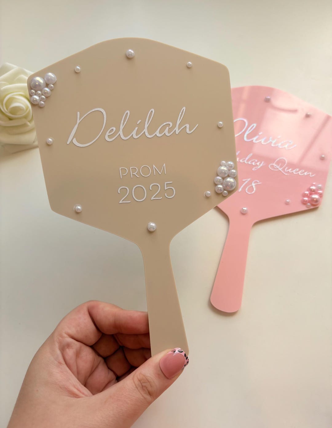 Personalized Pearl Handheld Mirror: Birthday Prom Keepsake - Etsy