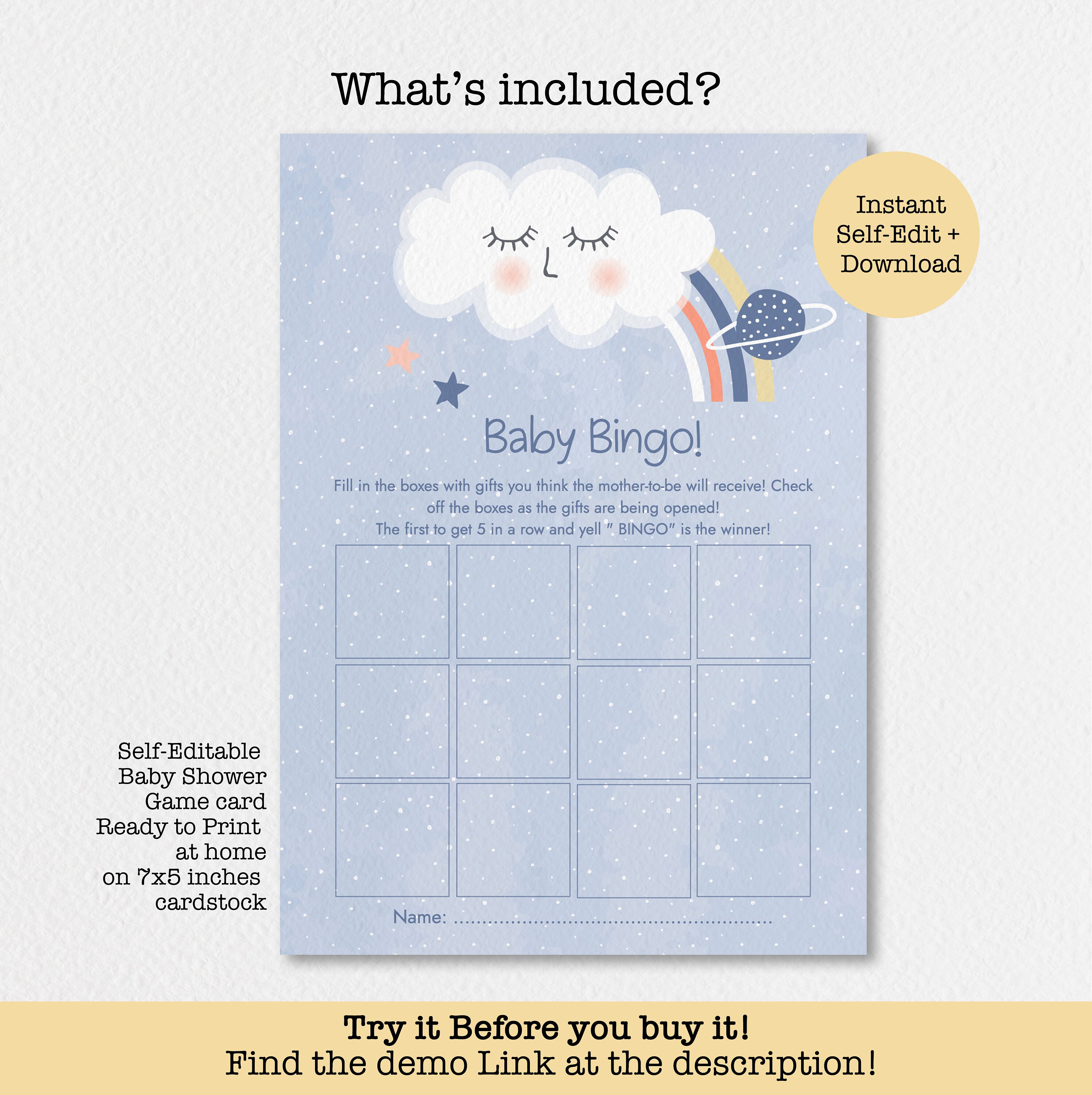 Boho Rainbow Baby Shower Bingo Blank Template Zoom Baby - Etsy