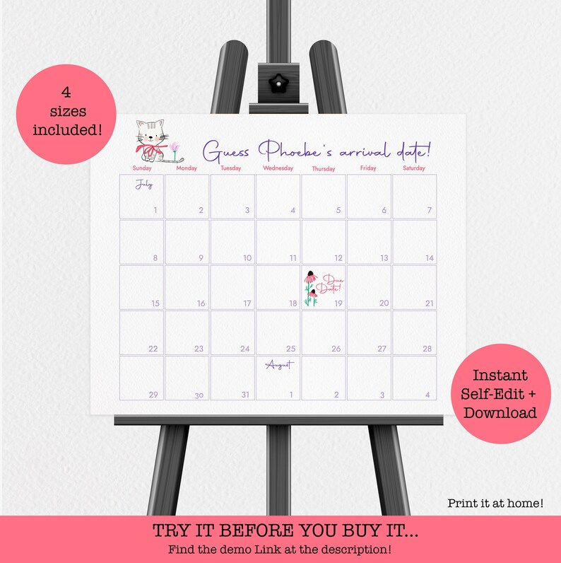 Little Cutie Kitten Guess the Baby Due Birth Date Pool Game - Etsy